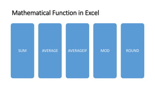 BASICS_OF_EXCEL and its formulas to calculate Examples. | PPT