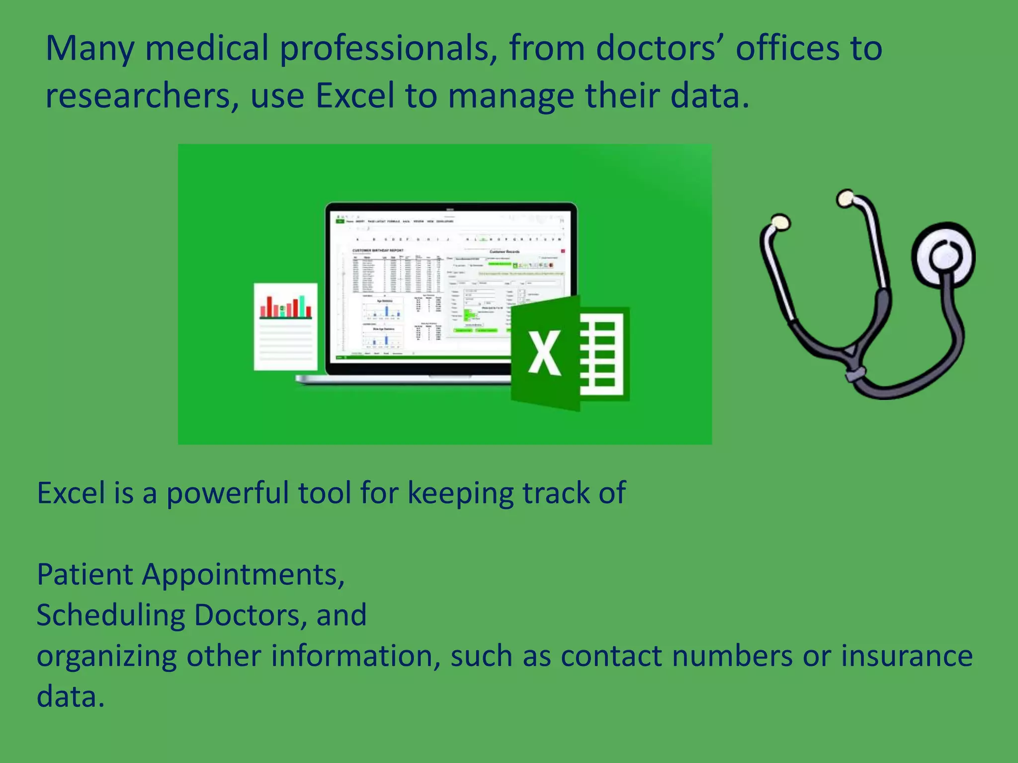 Basics of excel for medical profession | PPTX