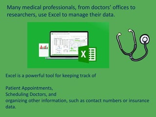 Basics of excel for medical profession | PPTX