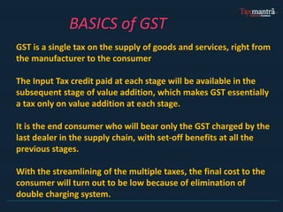 Basics of GST ( Goods & Service Tax) | PPTX