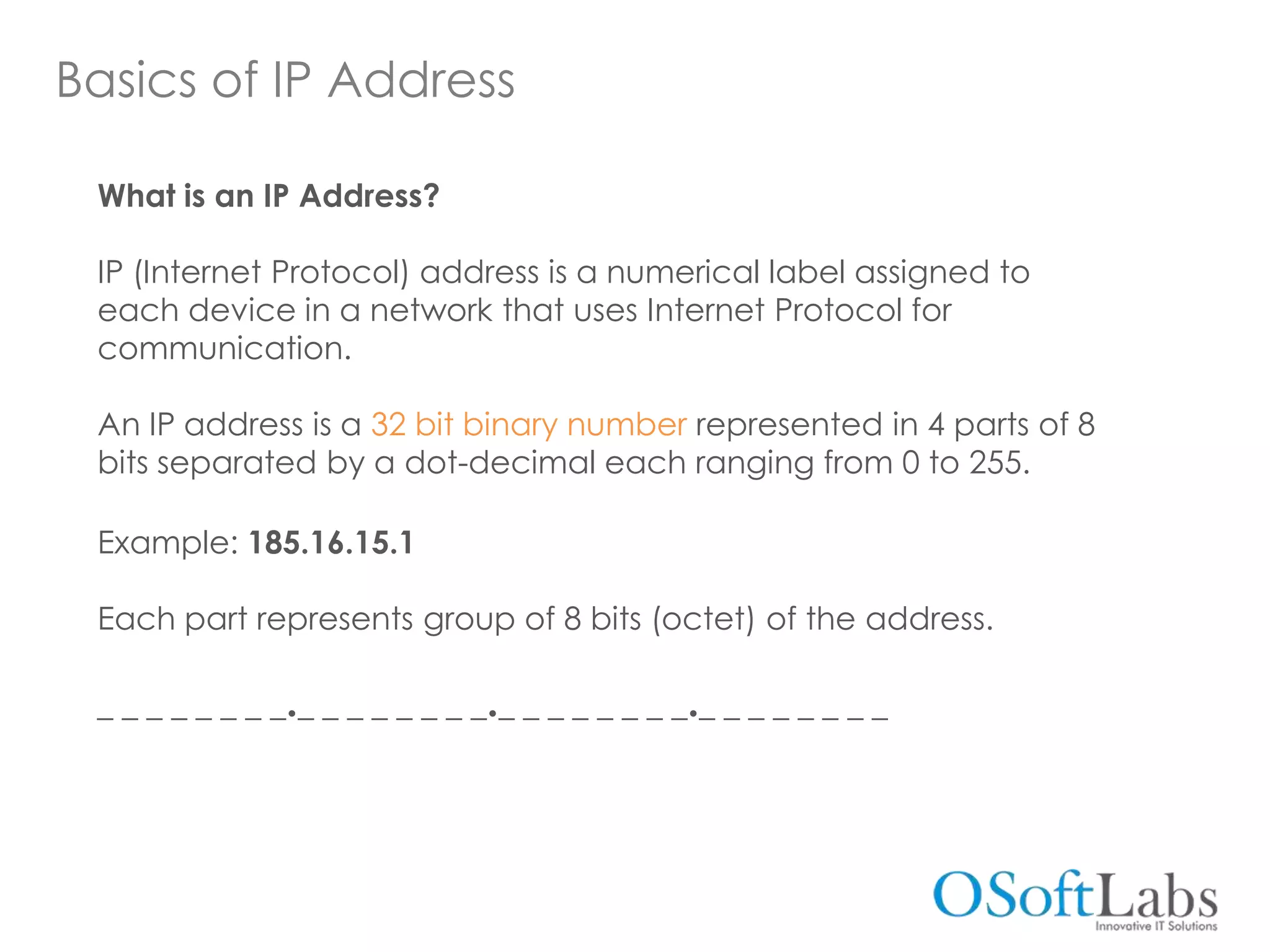 Basics of IP Address | PPTX | Computer Networking | Computing
