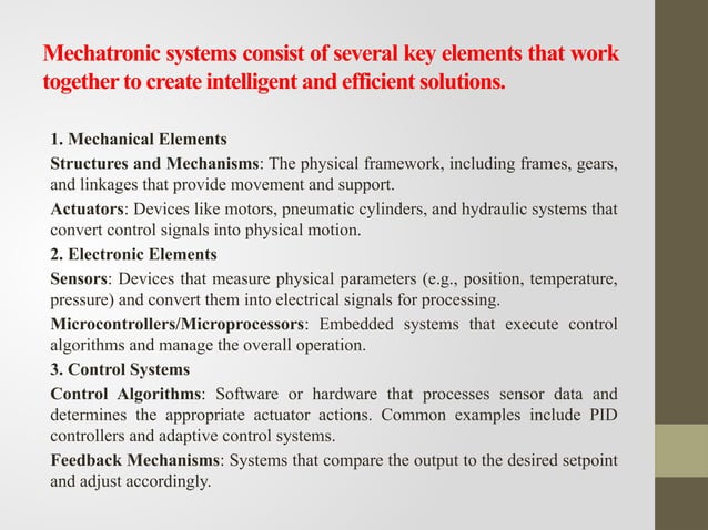 Introduction to basics of Mechatronics System | PPTX
