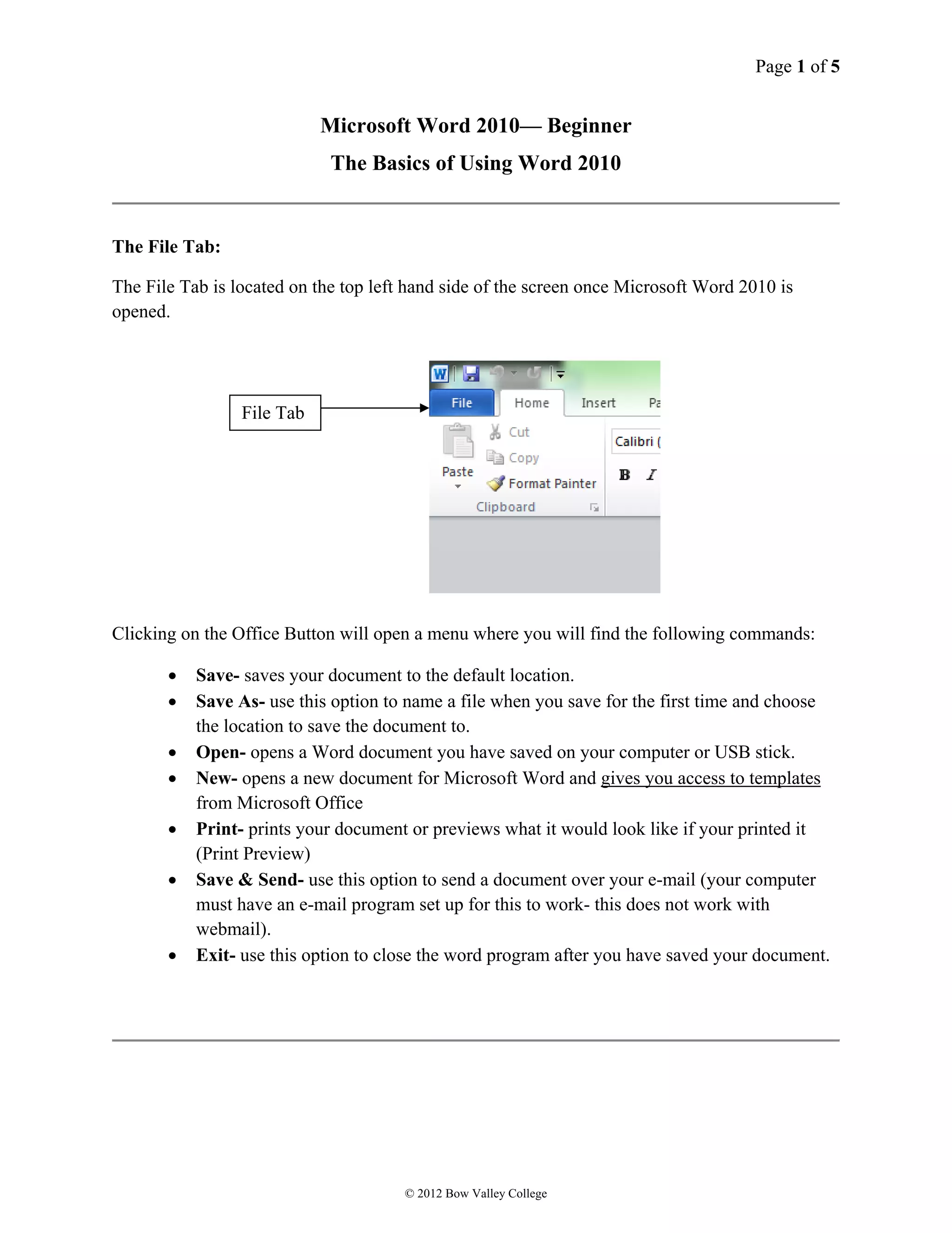 Basics of microsoft word 2010 handout | PDF