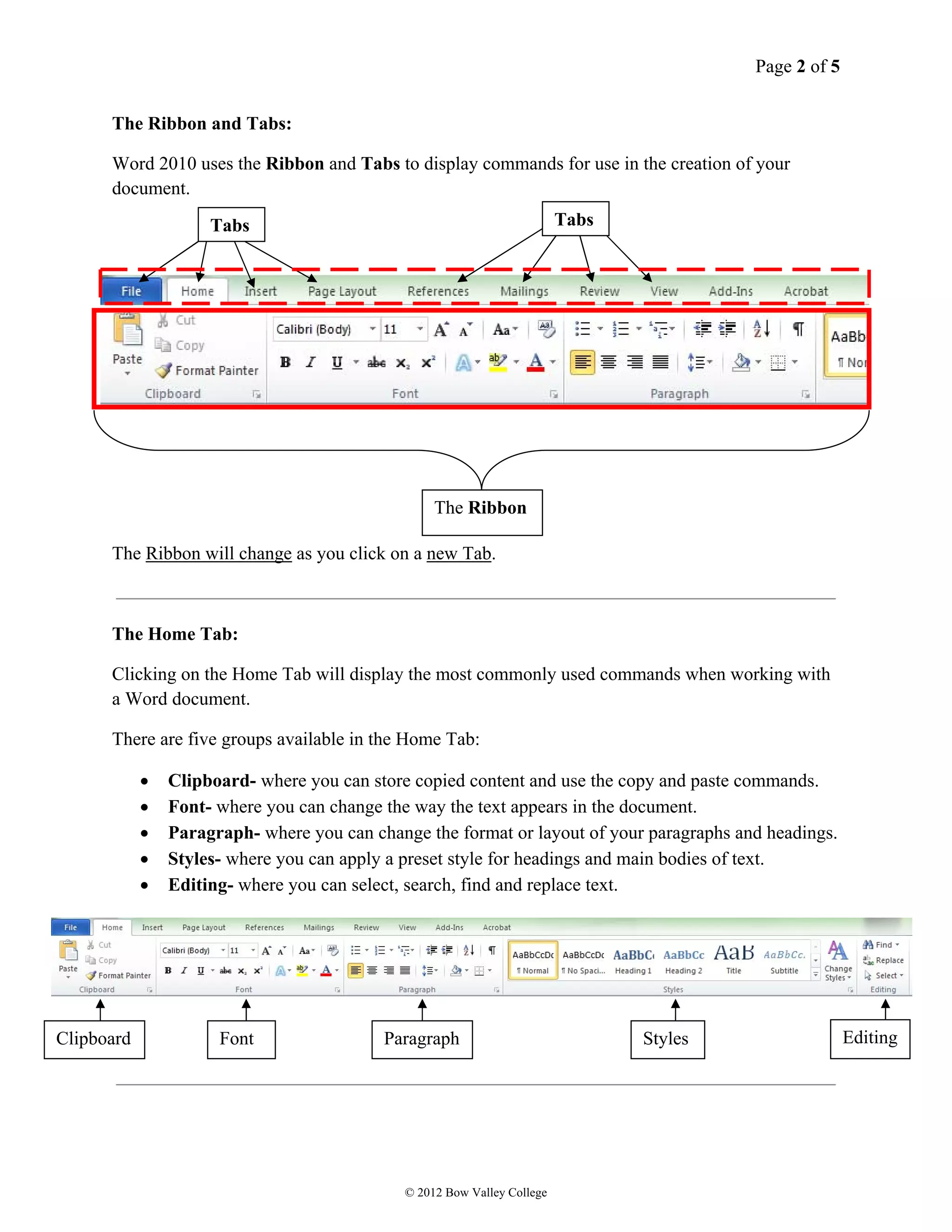Basics of microsoft word 2010 handout | PDF