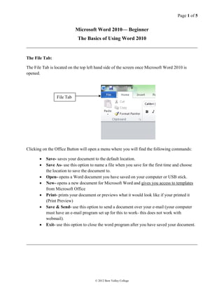 Basics of microsoft word 2010 handout | PDF