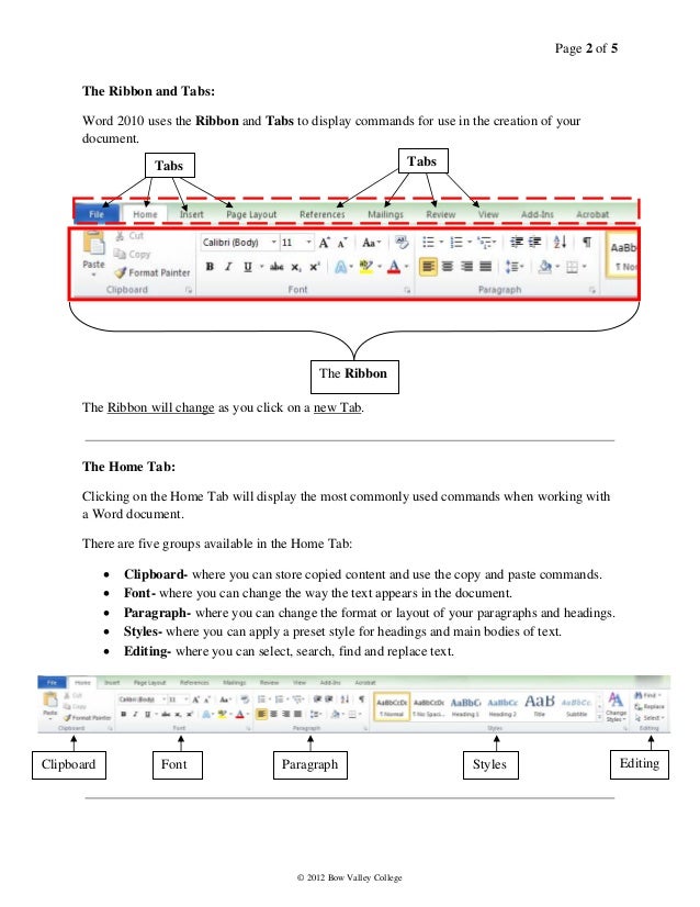 Basics Of Microsoft word 2010 handout Basics Of Microsoft word 2010 handout