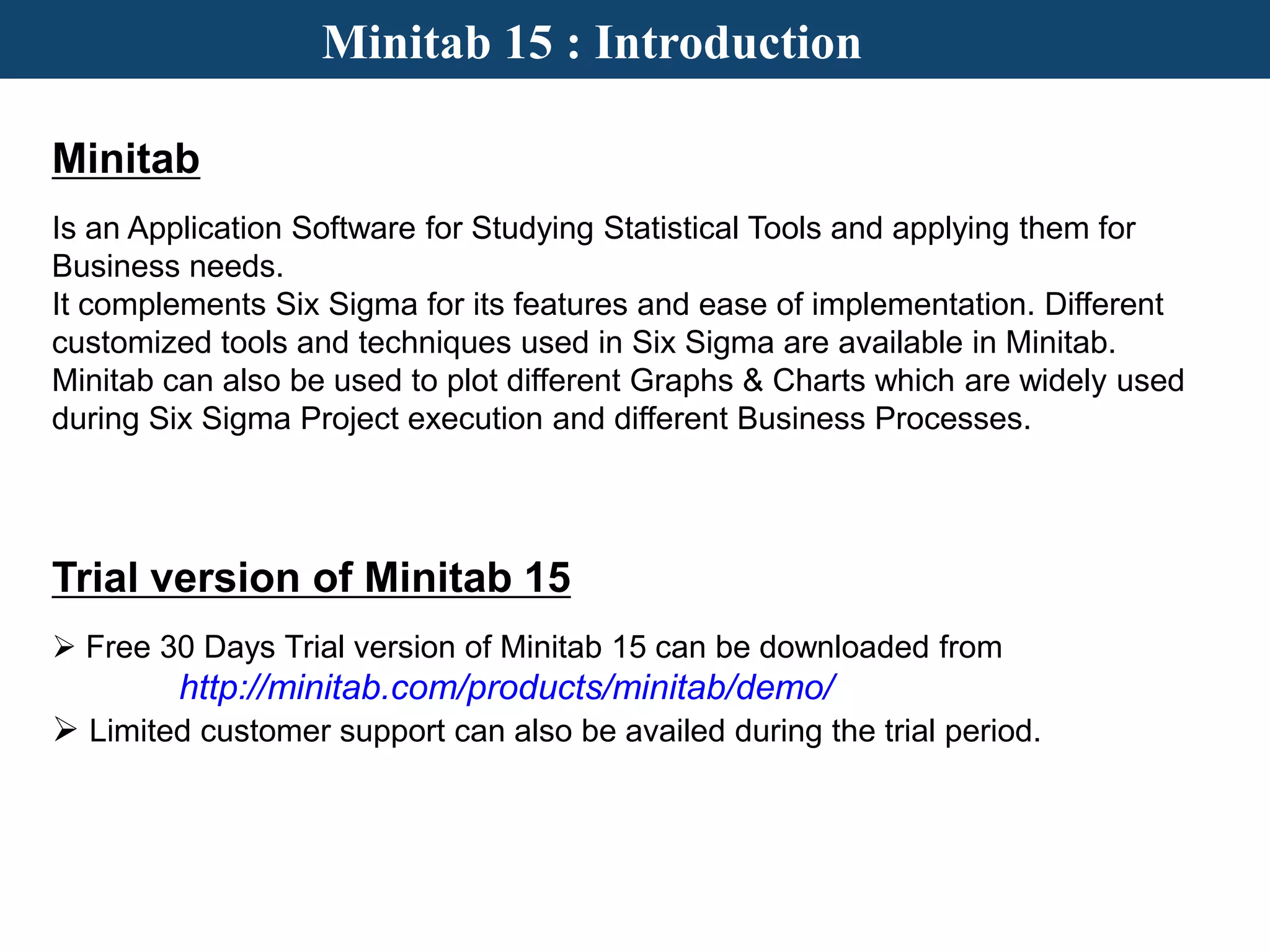 Basics of minitab 15 (english) v1 | PPTX