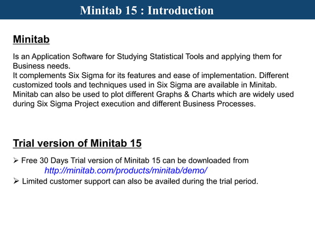 Basics of minitab 15 (english) v1 | PPTX | Business | Business and Finance