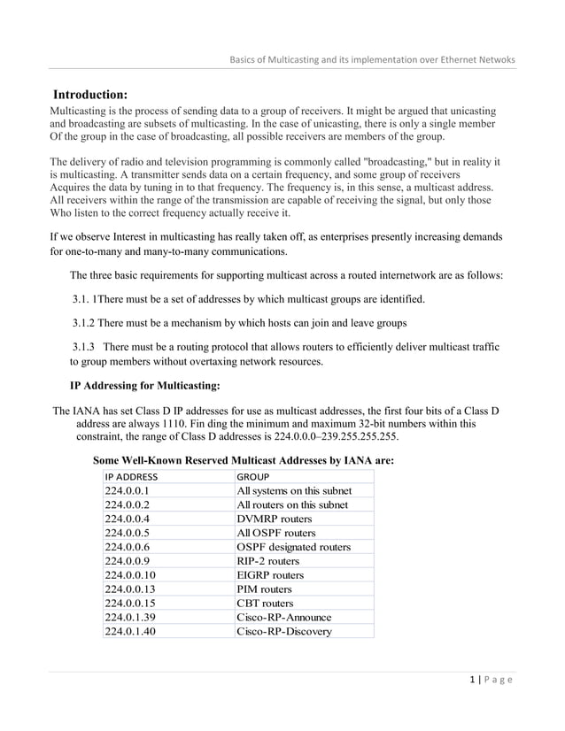 Basics Of Multicasting And Its Implementation On Ethernet Networks Pdf 