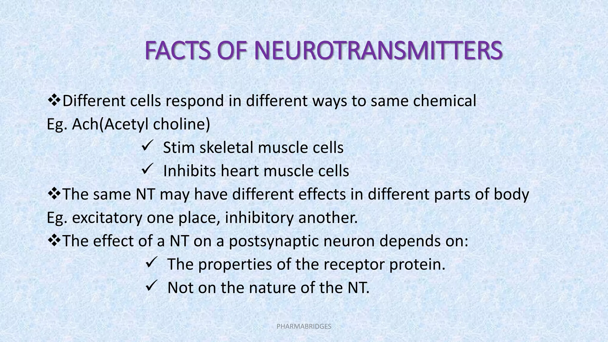 Basics of neurotransmitters | PPTX