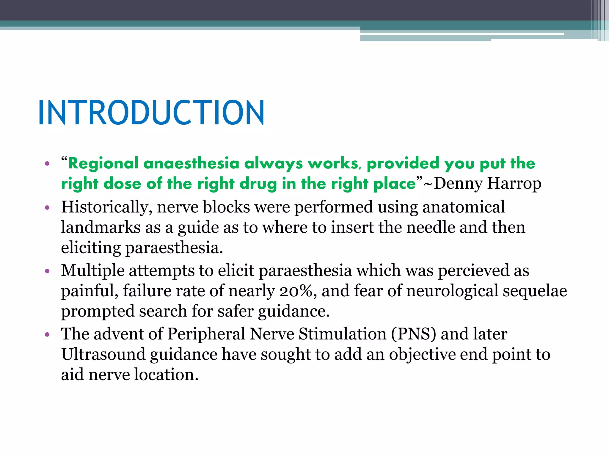 Basics of peripheral nerve stimulator and ultrasound | PPTX