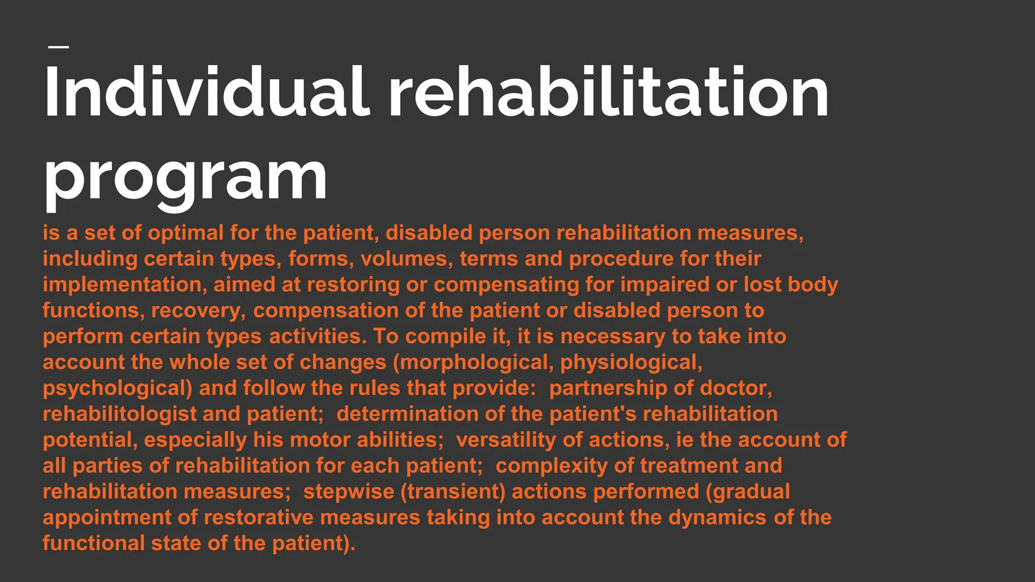 Basics of physical rehabilitation. Types of training, principles of ...