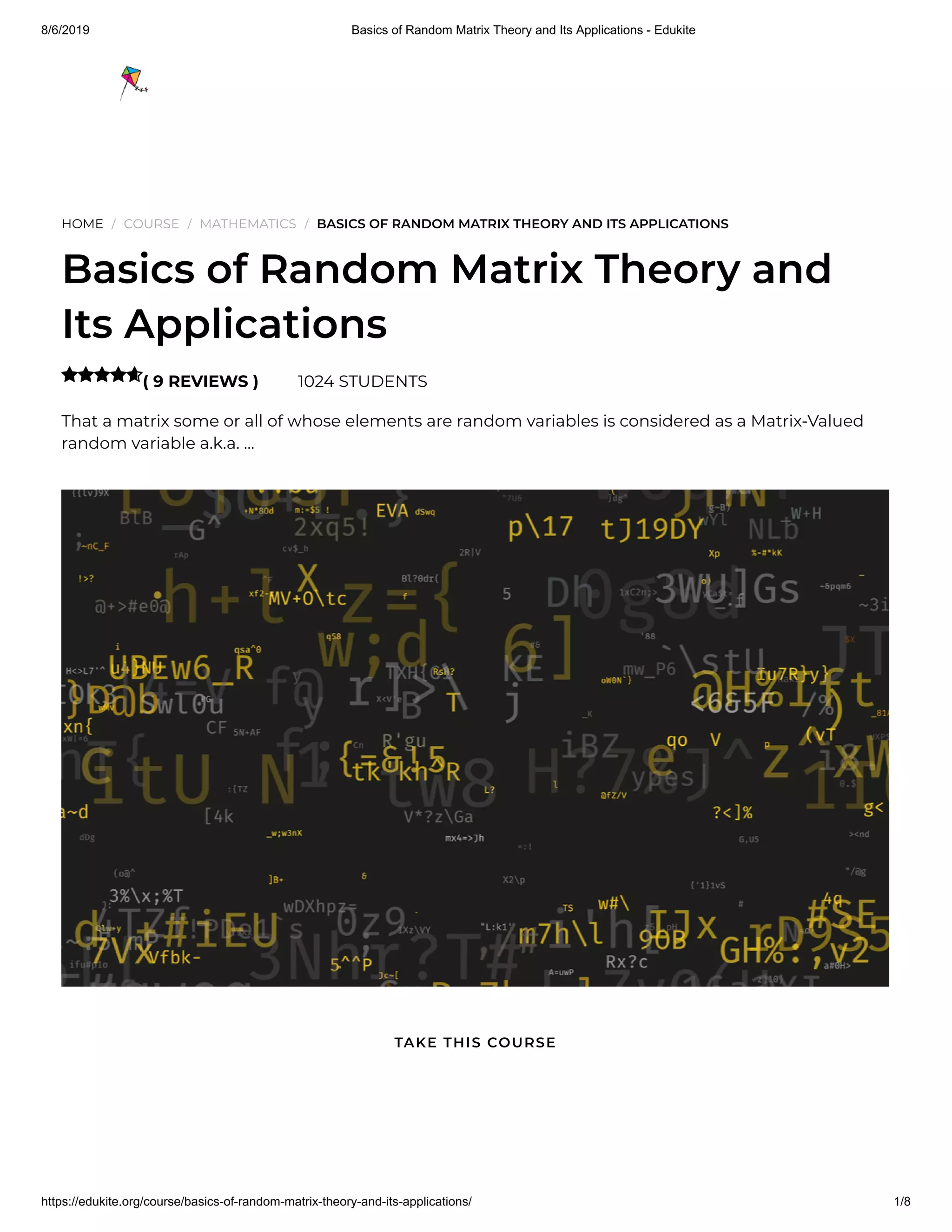 Basics Of Random Matrix Theory And Its Applications Edukite Pdf