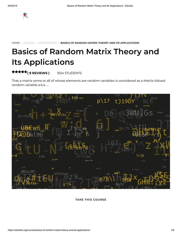 Basics of Random Matrix Theory and Its Applications - Edukite | PDF