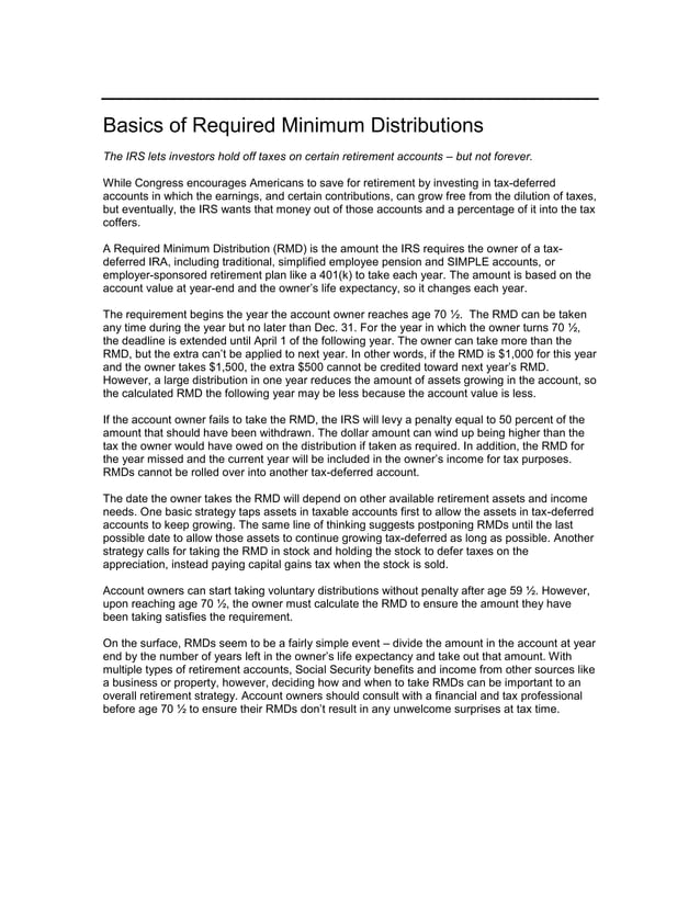 Basics of requried minimum distributions updated | PDF