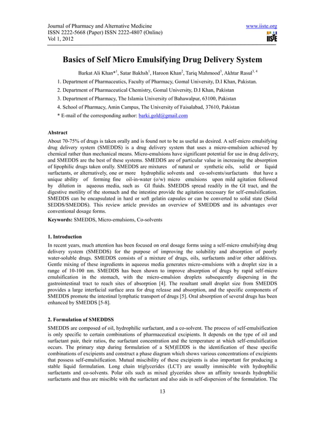 Basics of self micro emulsifying drug delivery system | PDF | Skin Care ...