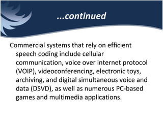 Basics of speech coding | PPT
