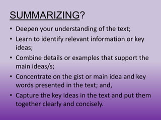 Basics of summarizing | PPTX