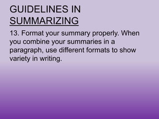 Basics of summarizing | PPTX