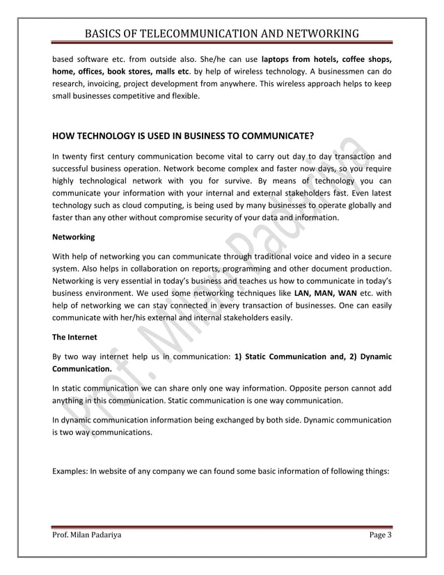 Basics of telecommunication and networking | PDF