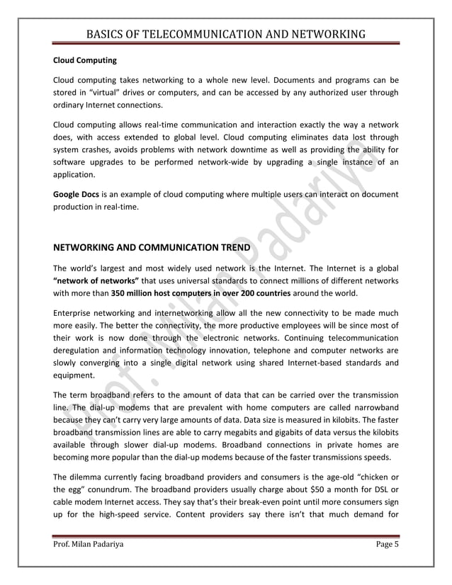 Basics of telecommunication and networking | PDF