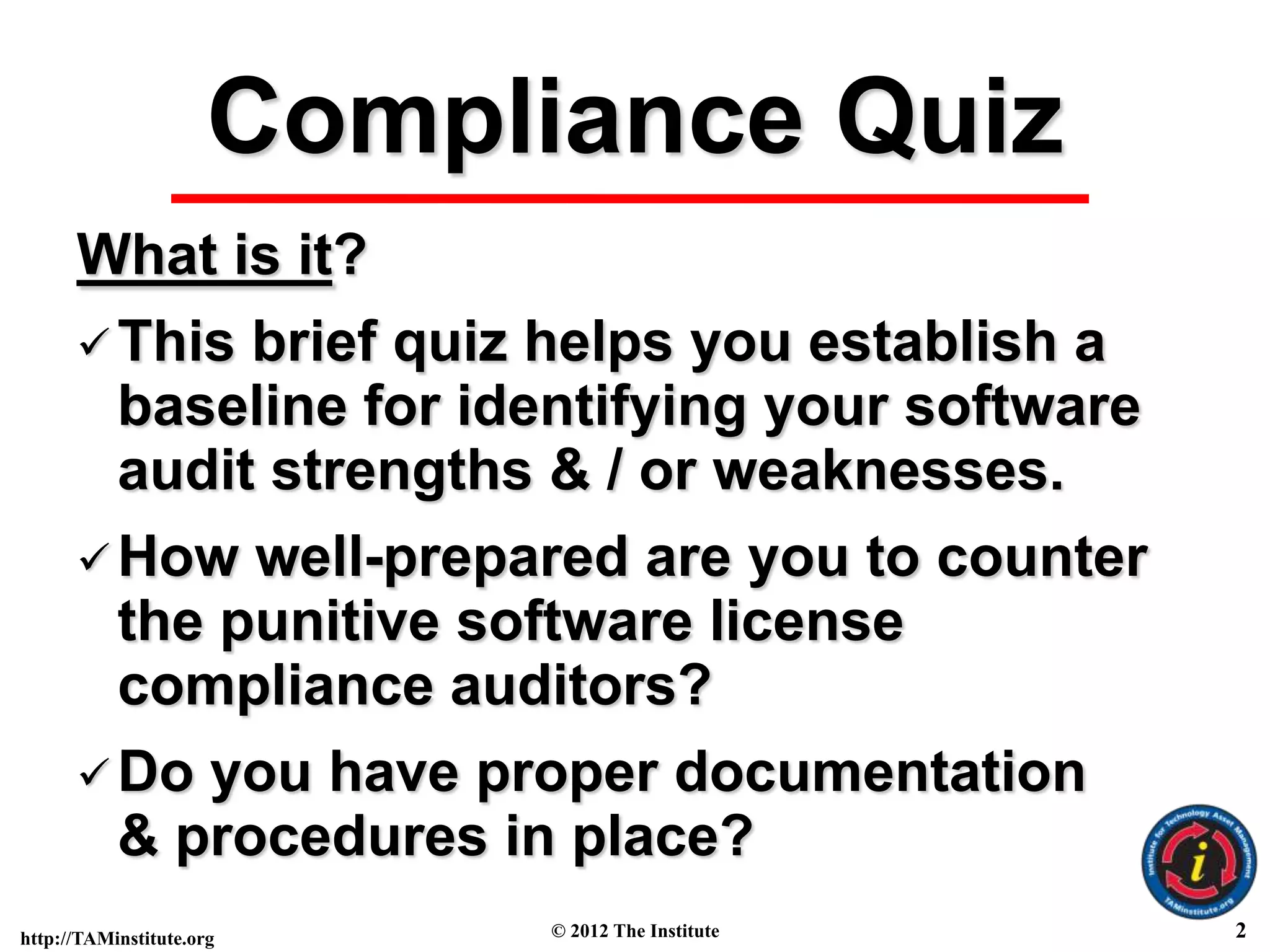 Basic Software License & Copyright Compliance Quiz | PPTX