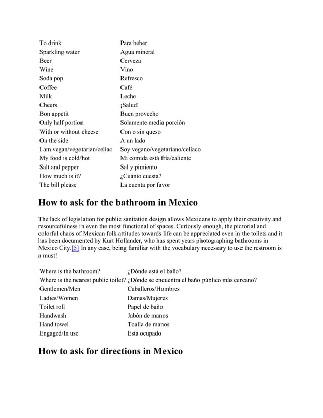 Basic Spanish for a Trip to Mexico | PDF