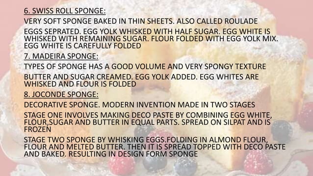 Basic sponges and cakes | PPTX | Desserts and Baking | Food & Drink