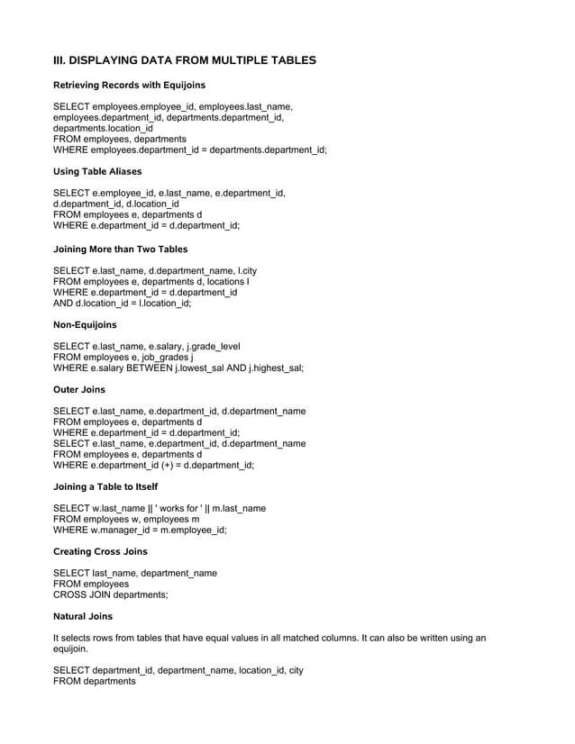Basic Sql Handouts | PDF