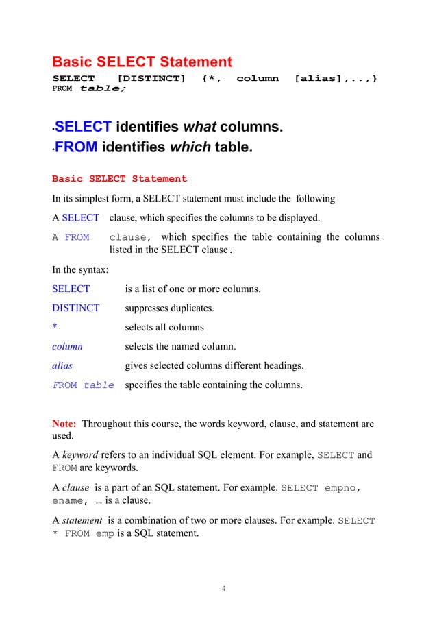 Basic sqlstatements | PDF