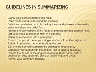 Basics summarizing | PPT