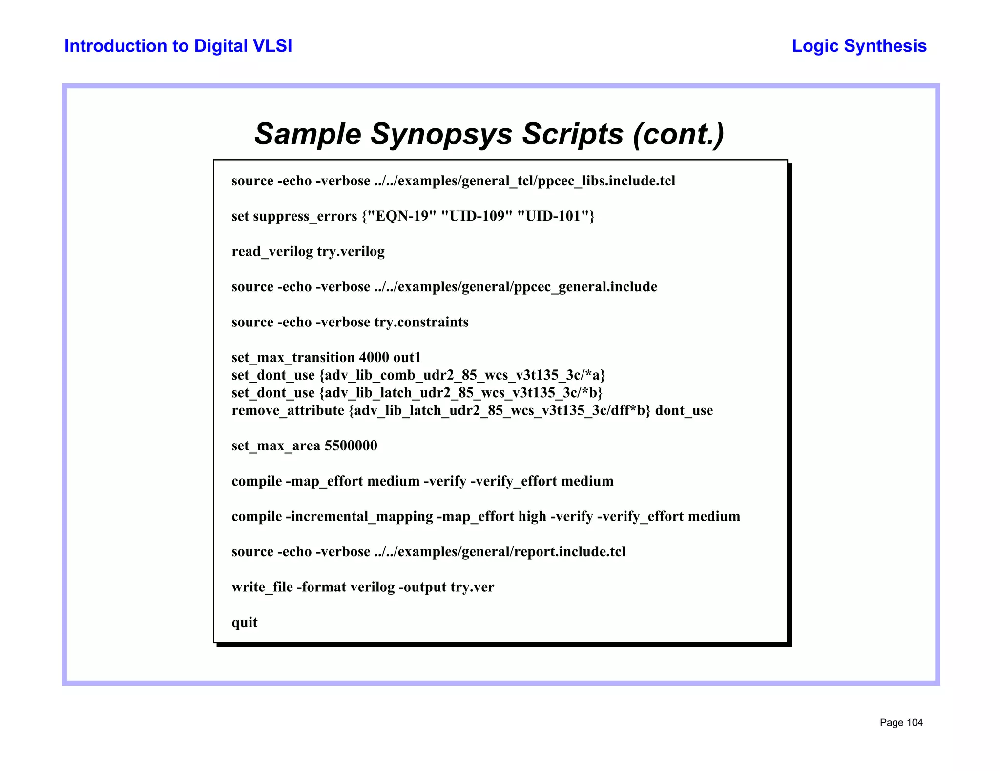 Basic synthesis flow and commands in digital VLSI | PDF