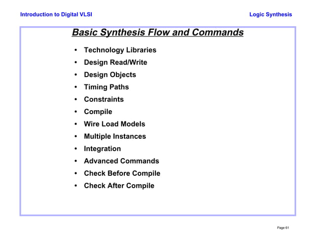 Basic synthesis flow and commands in digital VLSI | PDF