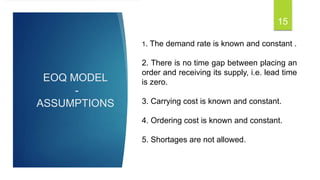 Basic terminologies and EOQ models of Inventory Theory | PPT