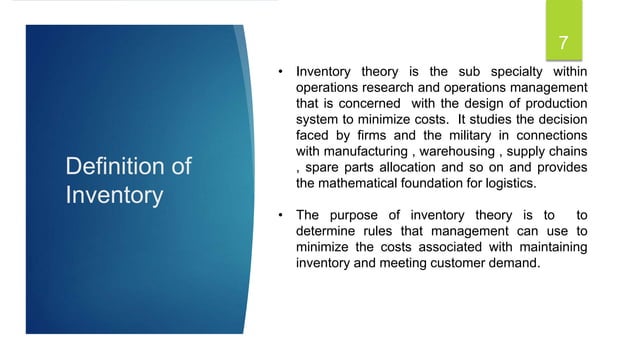 Basic terminologies and EOQ models of Inventory Theory | PPT