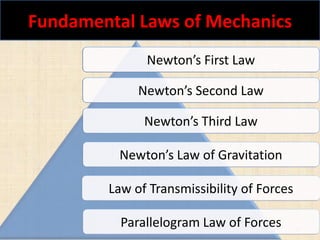 Basic terminologies and fundamental laws engineering mechanics | PPTX
