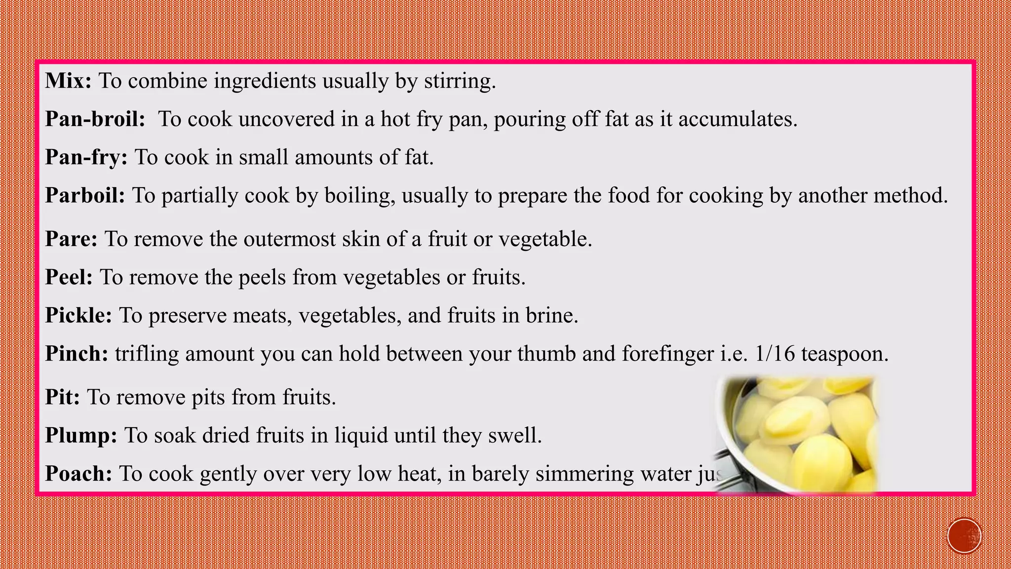 Basic terminologies used in food preperation (unit iv) | PPTX