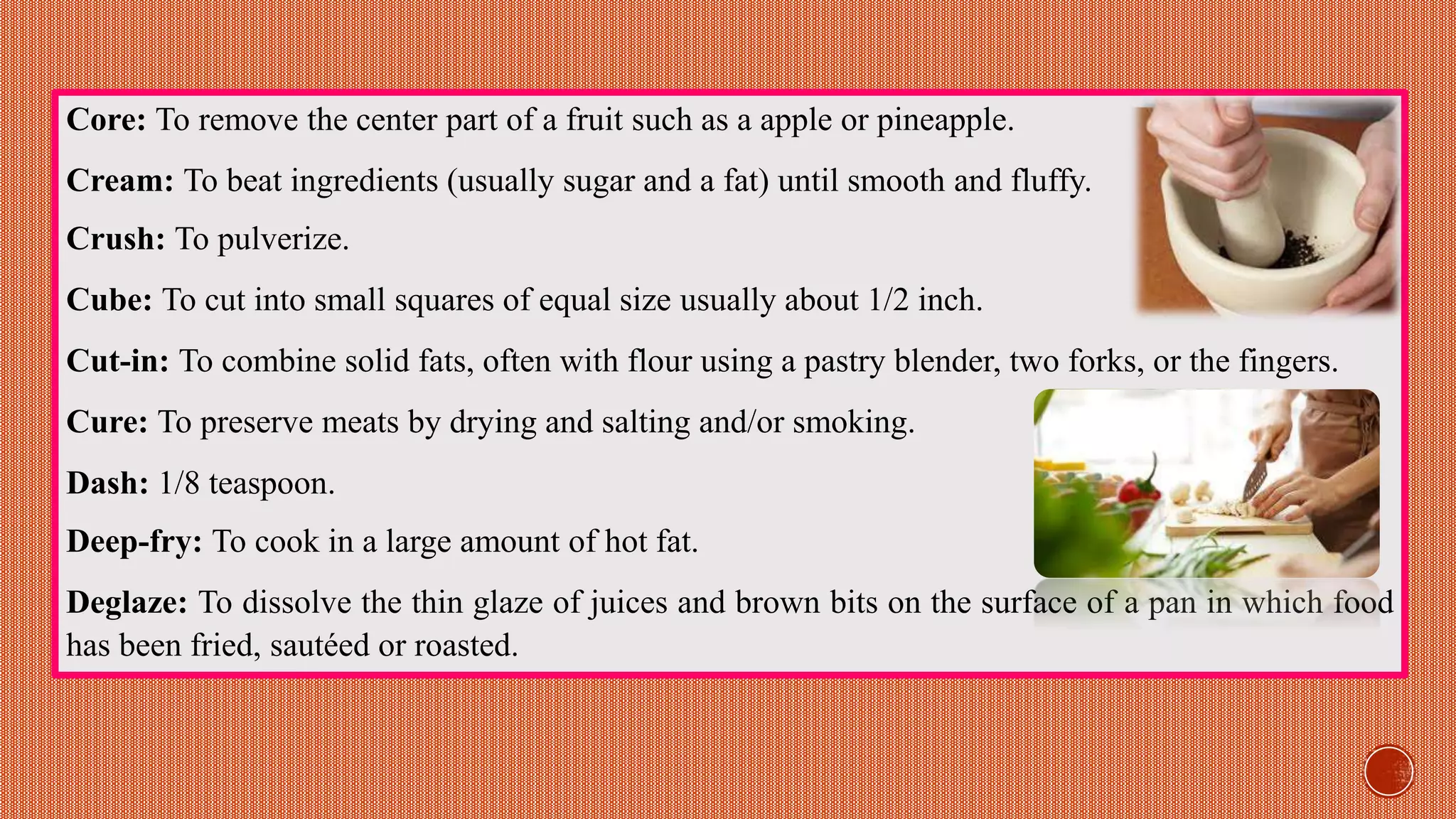 Basic terminologies used in food preperation (unit iv) | PPTX