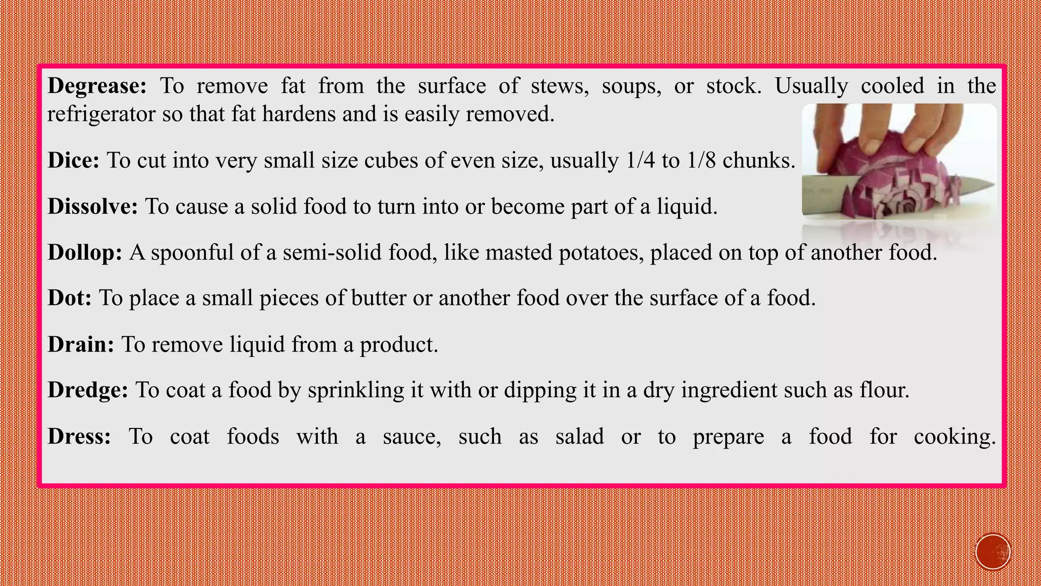 Basic terminologies used in food preperation (unit iv) | PPTX