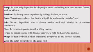 Basic terminologies used in food preperation (unit iv) | PPTX