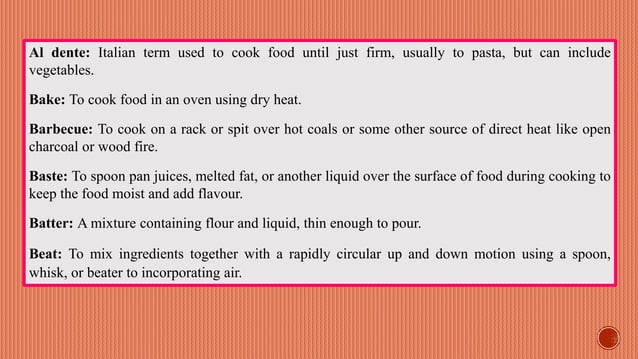 Basic terminologies used in food preperation (unit iv) | PPTX ...