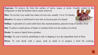 Basic terminologies used in food preperation (unit iv) | PPTX