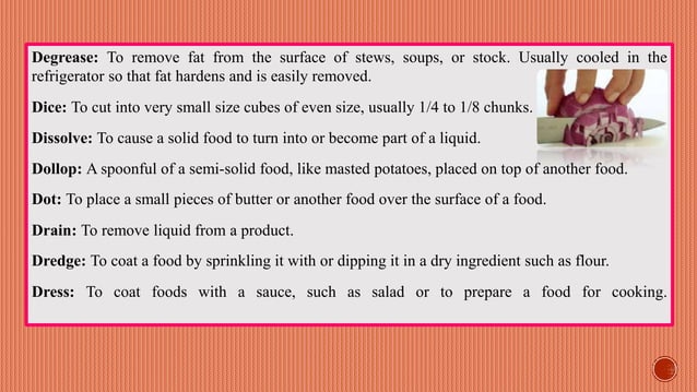 Basic terminologies used in food preperation (unit iv) | PPTX ...
