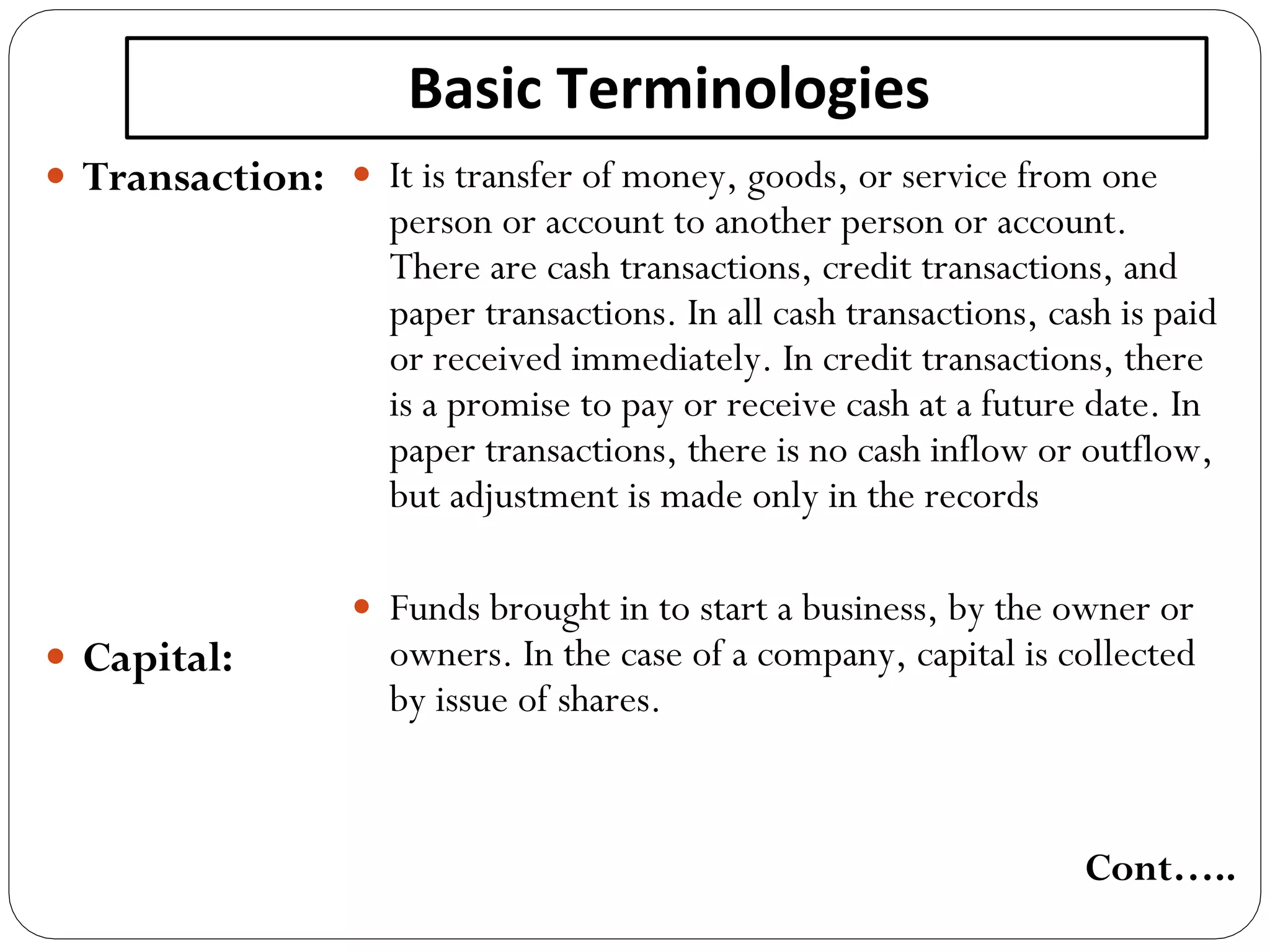 Basic terminology in accounts | PPT