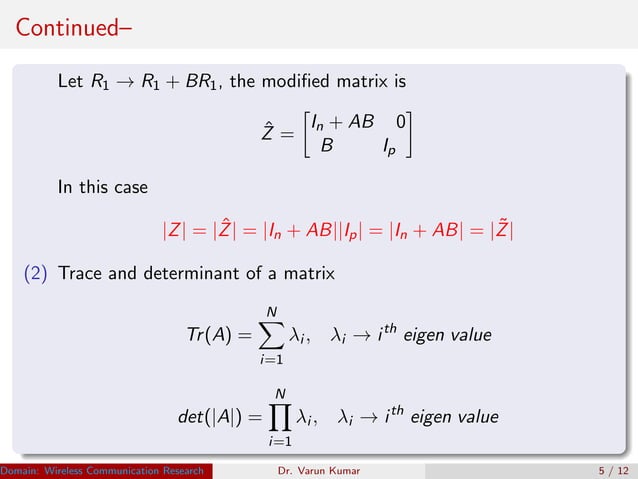 Usage of Different Matrix Operation for MIMO Communication | PPT