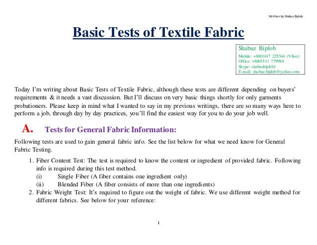 Basic Tests of Textile Fabric