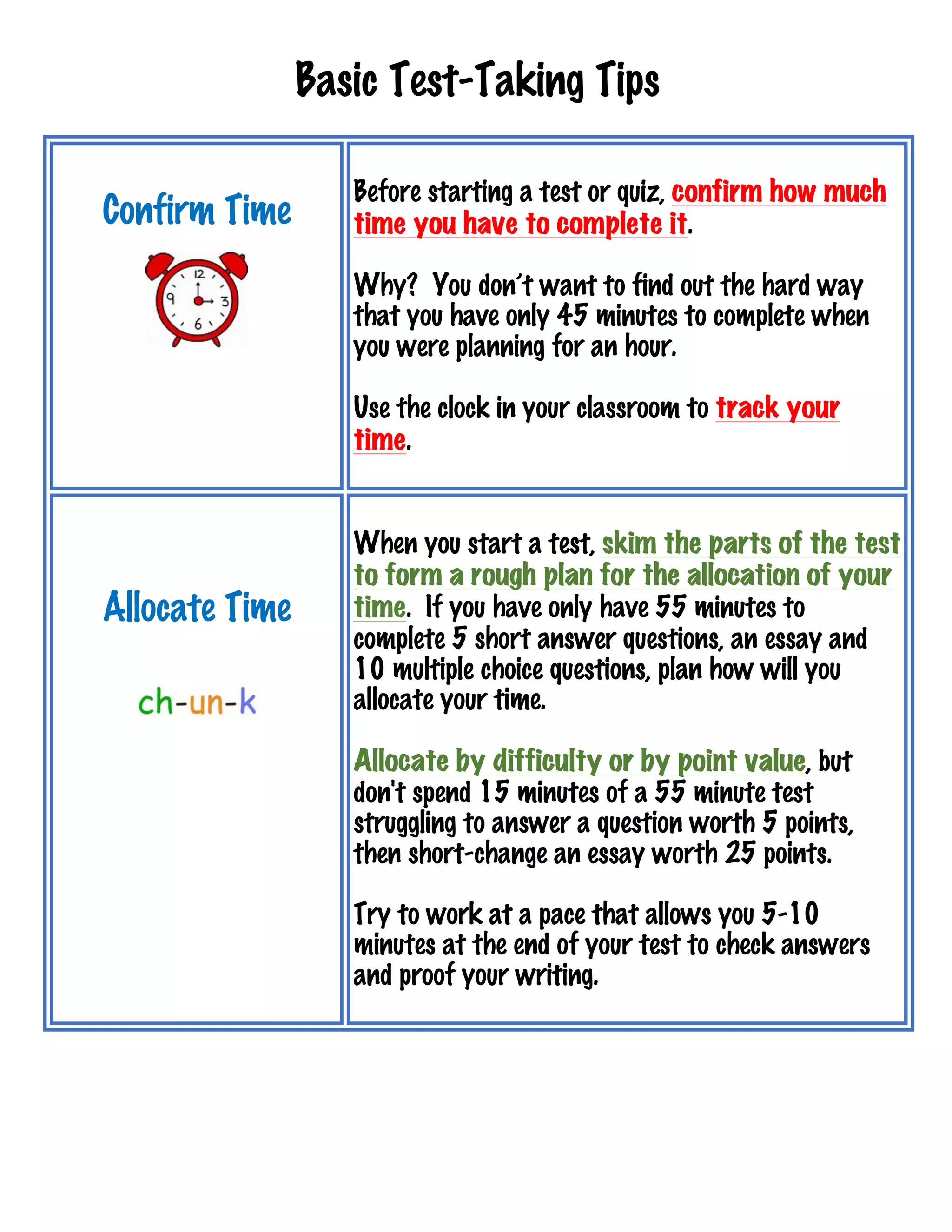 Basic test taking tips student handout | PDF