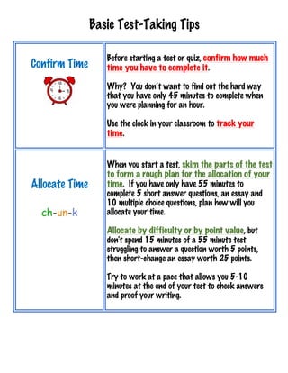 Basic test taking tips student handout | PDF