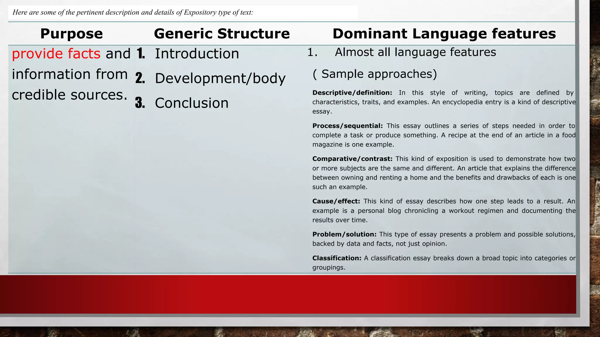 Basic text types and other text types as to purpose ppt | PDF