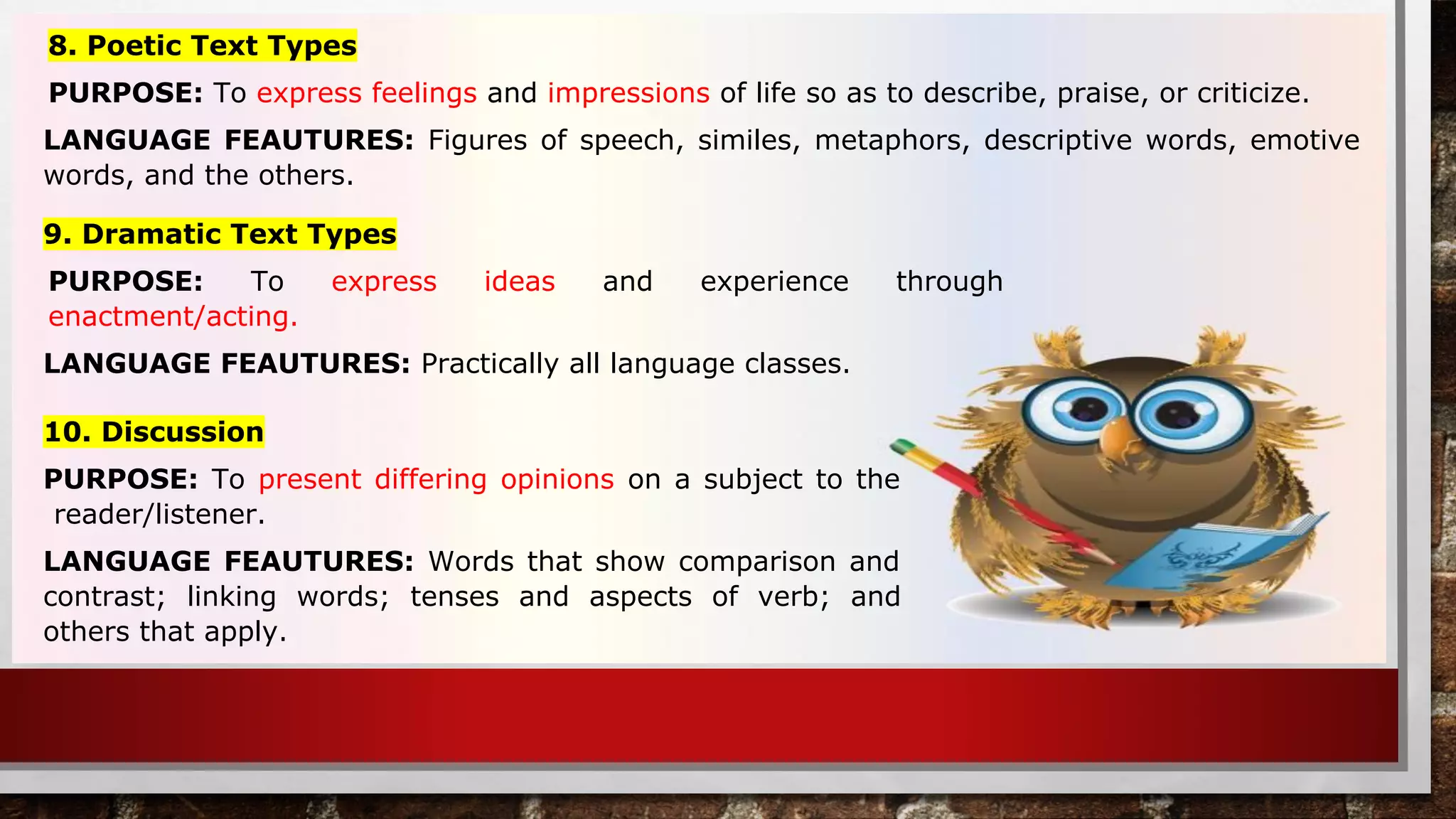 Basic text types and other text types as to purpose ppt | PDF